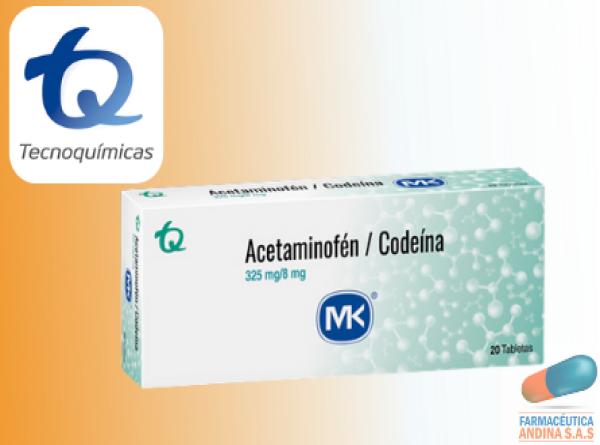 ACETAMINOFEN + CODEINA 325/8 MG CAJA X 20 TAB
